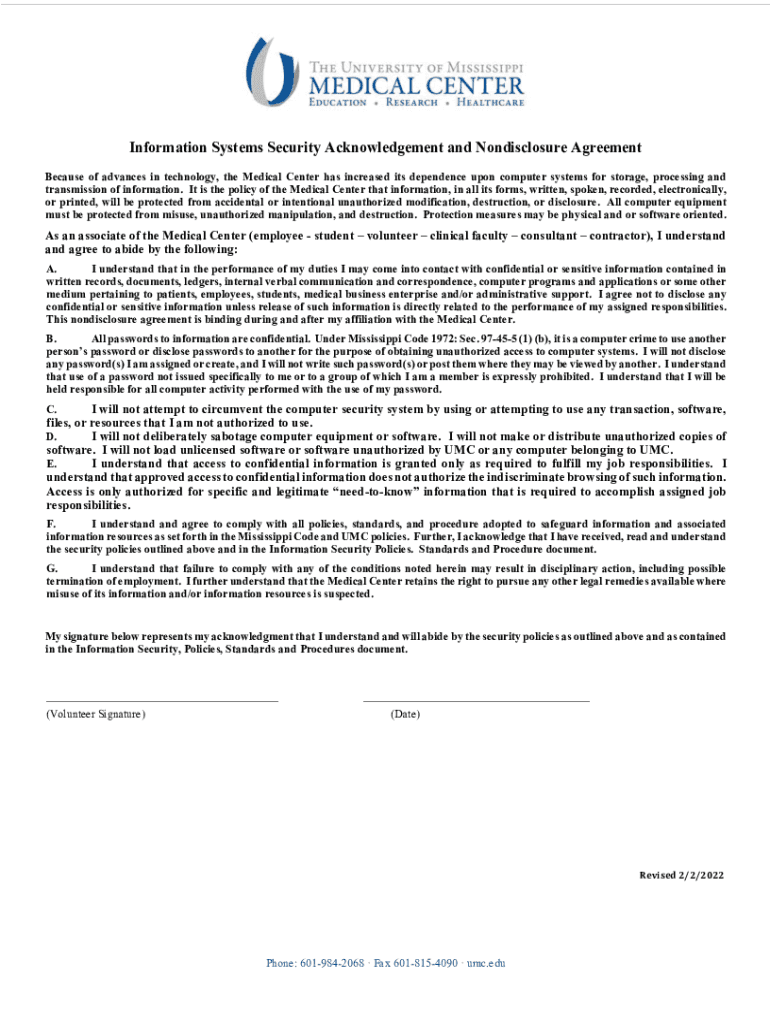 Fillable Online Information Systems Security Acknowledgement and ...