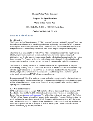 Fillable Online Request for Qualifications for Water System Master Plan ...