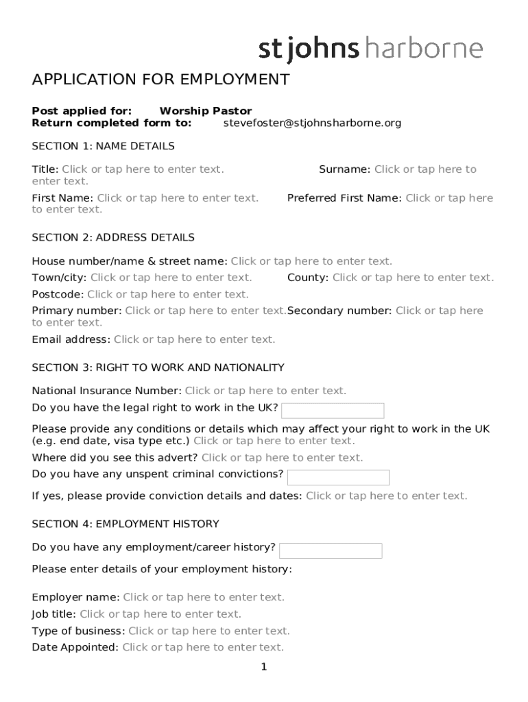 Worship Pastor application - All Saints Church ... Doc Template | pdfFiller