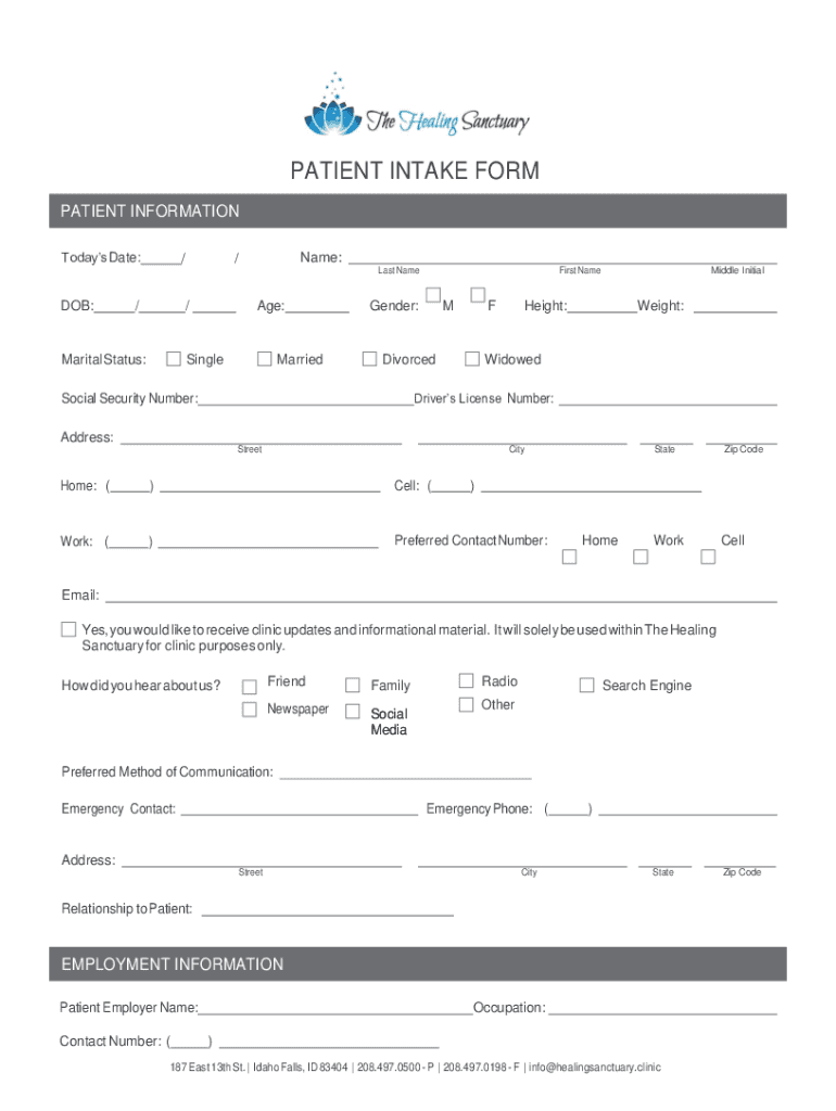 Fillable Online New Patient Intake Form Todays Date: Fax Email Print ...