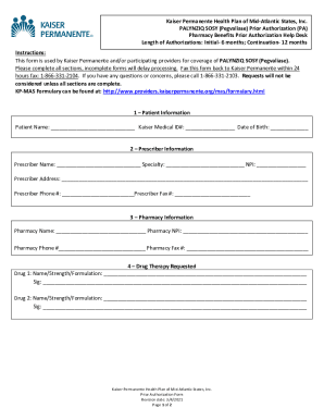 Fillable Online providers kaiserpermanente Prior Authorization (PA ...