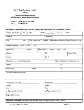 Fillable Online nbrhc on PDF North Bay Regional Health Centre - Central ...