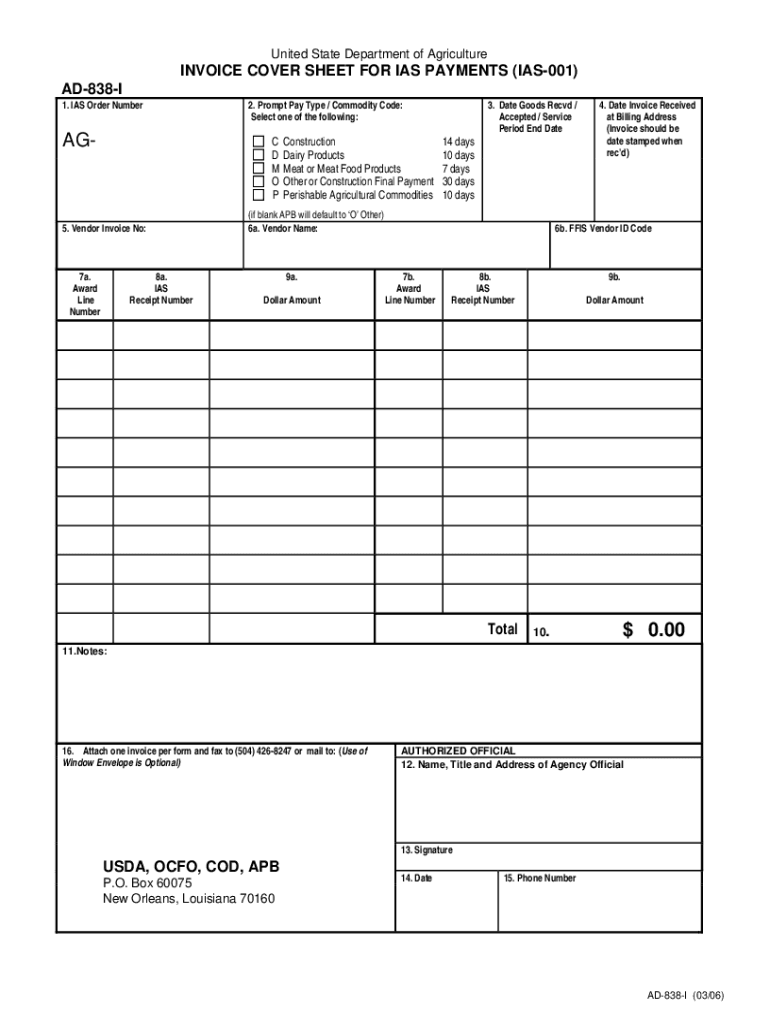 Fillable Online Invoice Cover Sheet for IAS Payments (IAS-001). Invoice ...