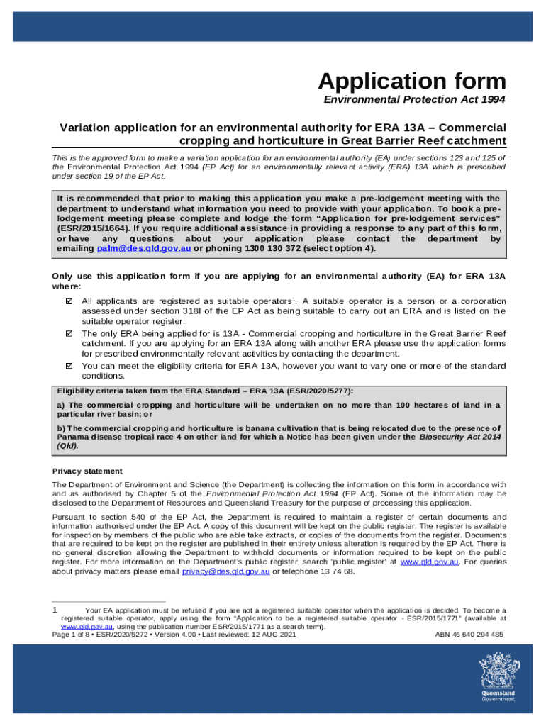 Variation application for an EA for a Prescribed ERA 13A. Variation ...