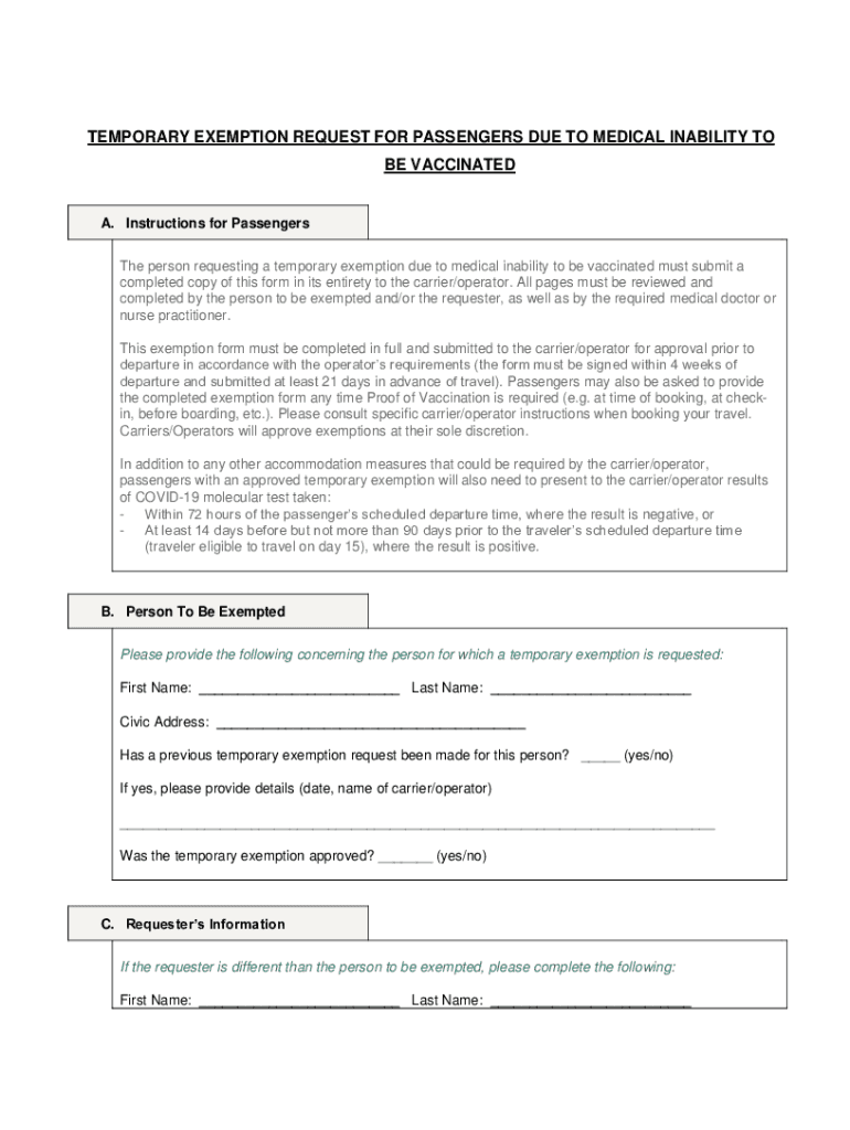 Fillable Online www.viarail.casitesallTEMPORARY EXCEPTION REQUEST FORM ...