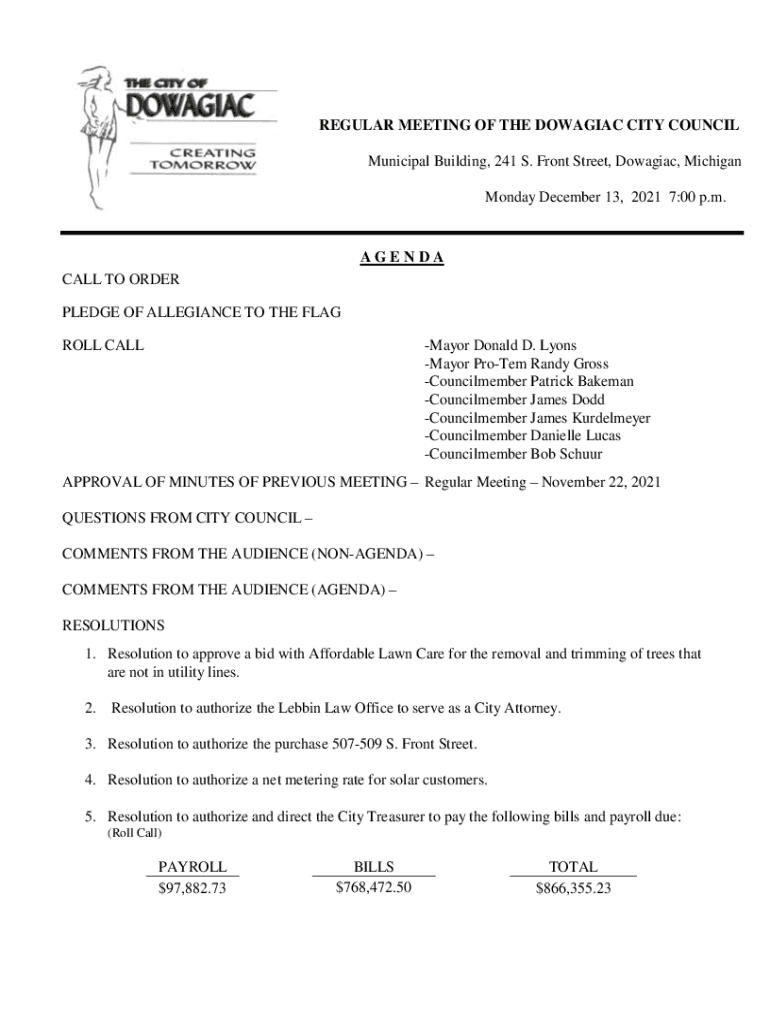 Fillable Online cms8.revize.com revize dowagiacmiAssistant City Manager Natalie Dean Officer ...