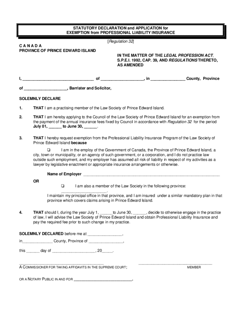 Fillable Online lawsocietypei.camediaformsSTATUTORY DECLARATION, FORM 6 ...