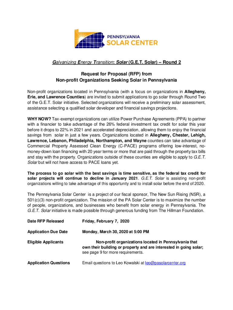 Fillable Online pasolarcenter.orgGETSolarRFPNon-profitGalvanizing ...