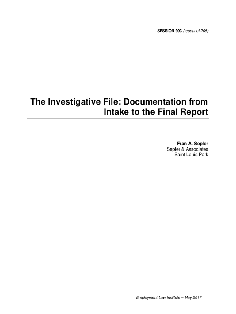 Fillable Online The Investigative File: Documentation from Intake to ...
