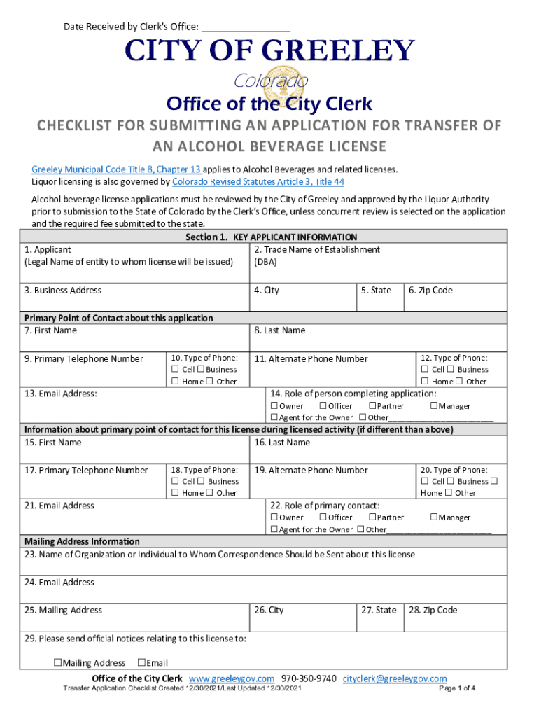 Fillable Online Transfer Alcohol Beverage Application Checklist Fax ...