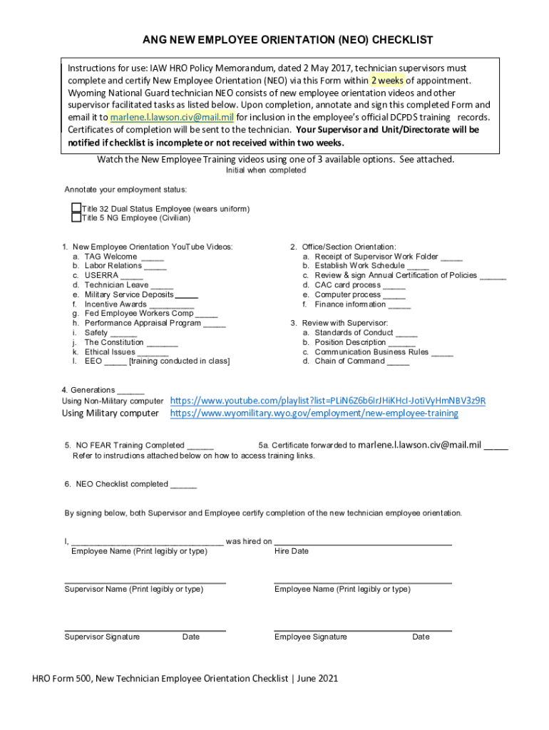 Fillable Online hr.siu.eduprospective-new-employeeneo-checklistNew Employee Orientation ...