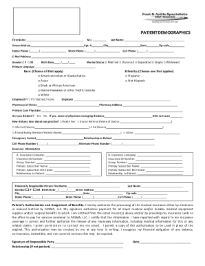 Fillable Online pt sticker Patient Demographics (Last Name) (First Name ...