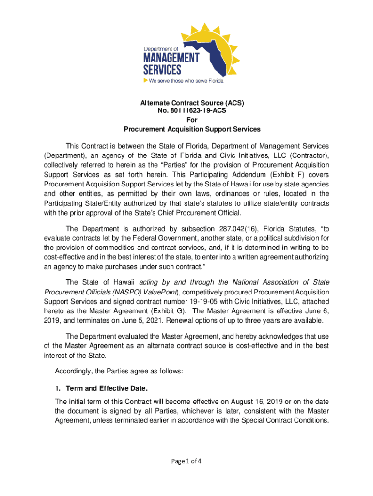 Fillable Online Alternate Contract Source Agreement (ACS Sample ...