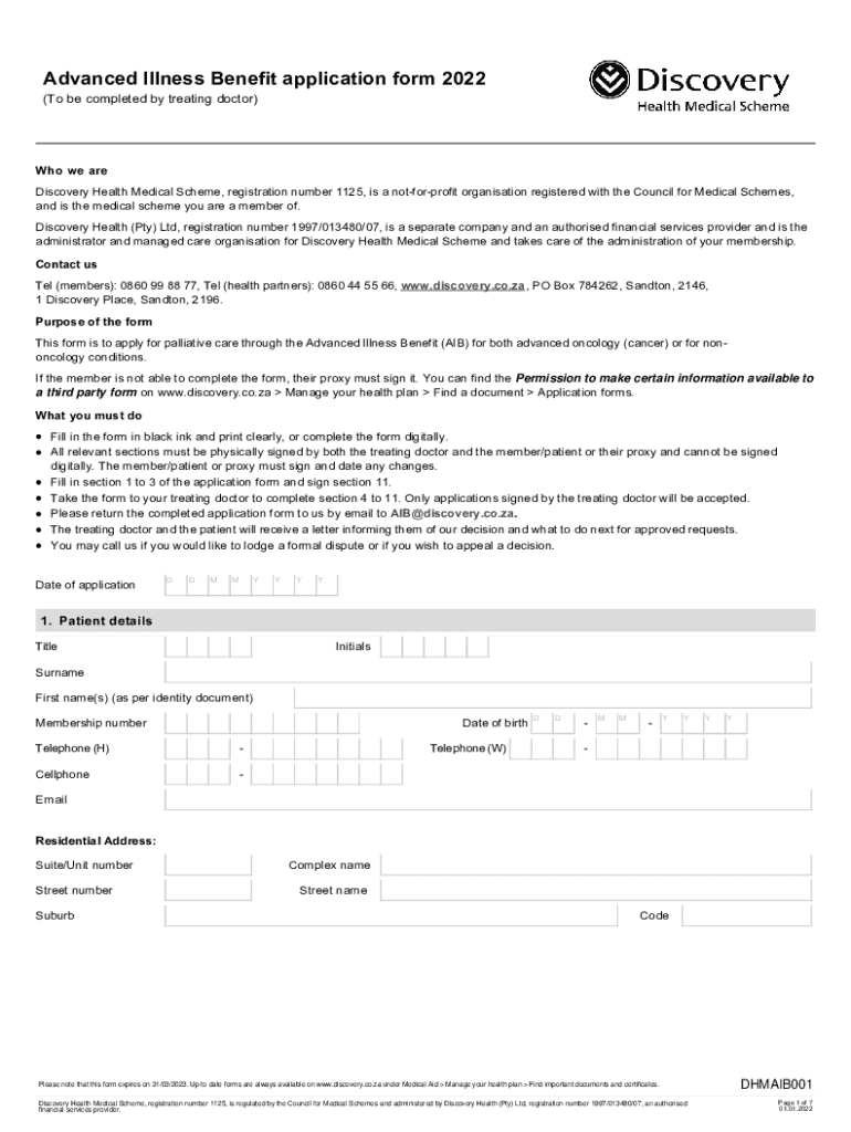 Fillable Online Advanced Illness Benefit application form 2022 Fax ...
