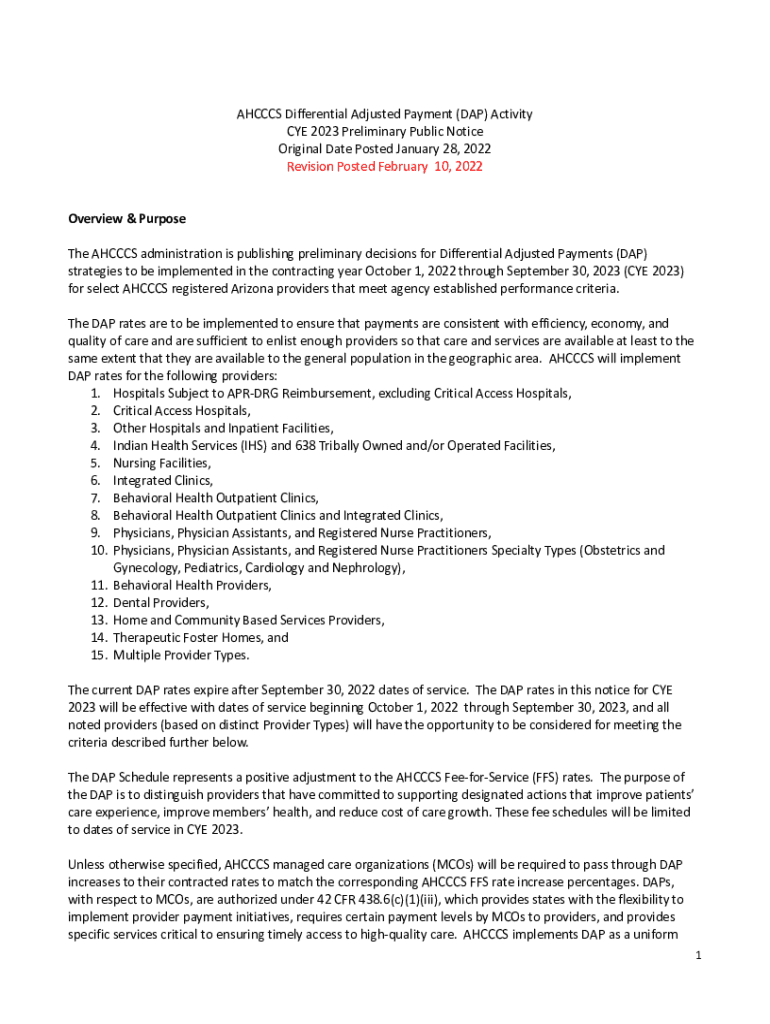 Fillable Online DAP rates for the following providers: AHCCCS ...