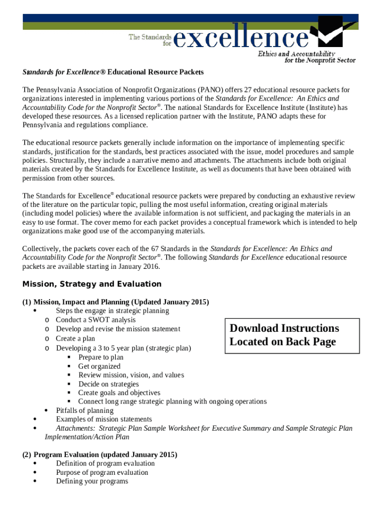 Standards for Excellence Educational Resource Packets ... Doc Template ...