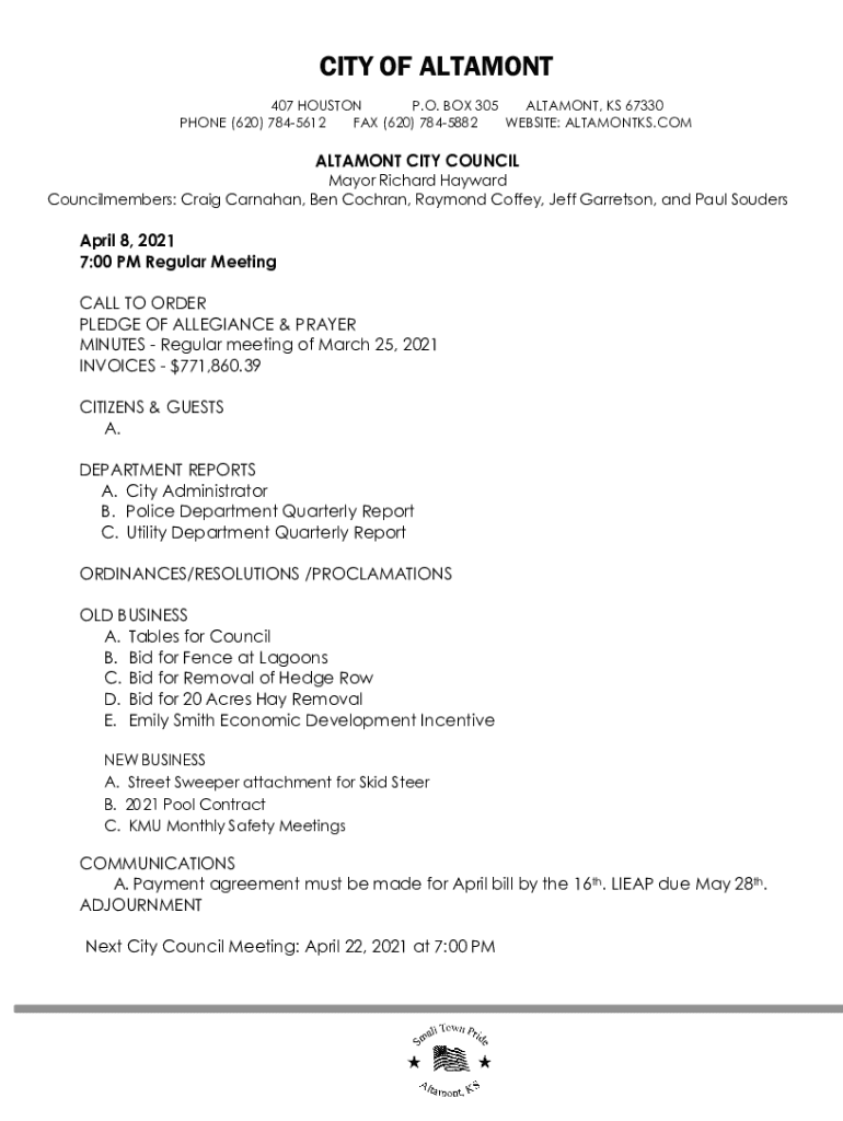 Fillable Online cms9files.revize.comaltamontksCouncil Packet 9CITY OF ALTAMONT Fax Email Print ...