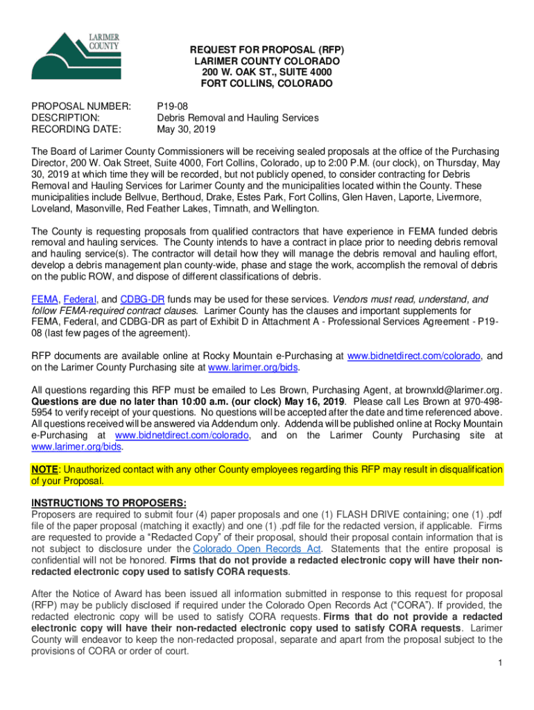 Fillable Online apps.larimer.orgbidsdocumentsREQUEST FOR PROPOSAL (RFP) LARIMER COUNTY COLORADO ...