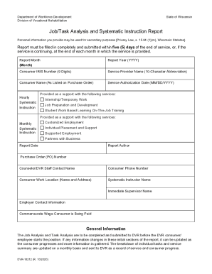 Fillable Online dwd wisconsin DVR-18212,Job/Task Analysis and ...