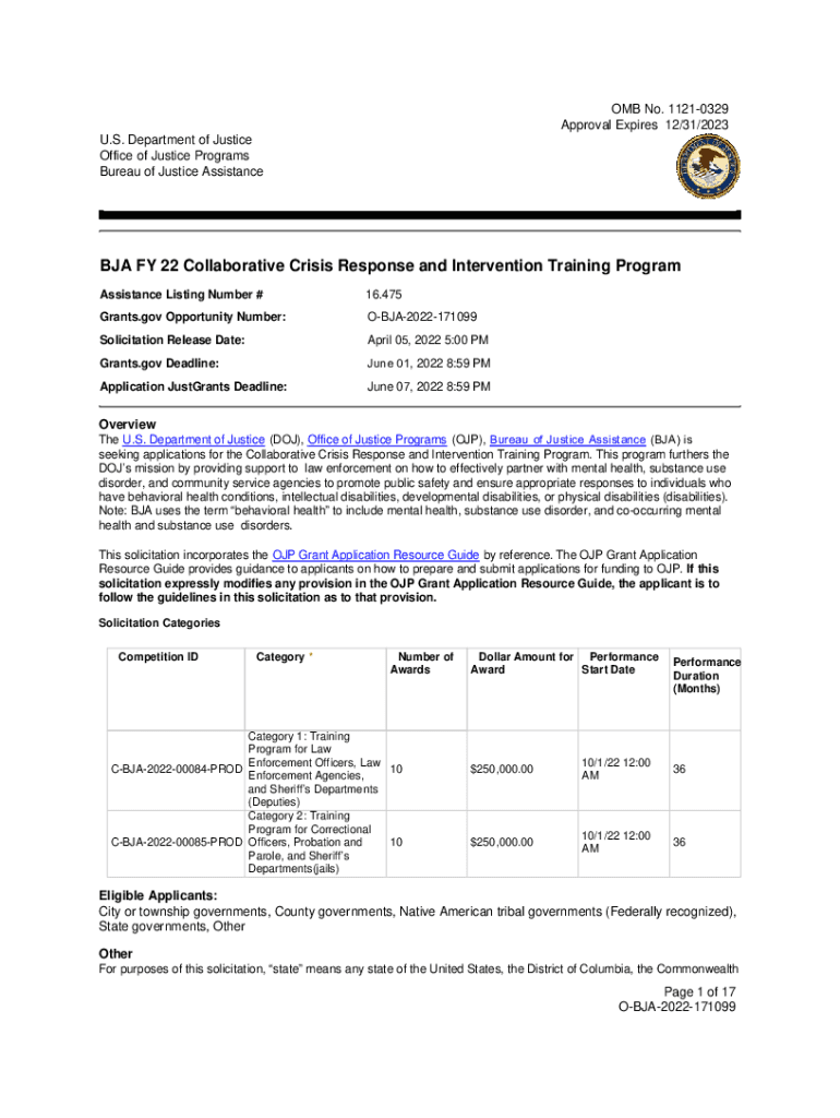 Fillable Online BJA FY 22 Collaborative Crisis Response and Intervention Training Program ...