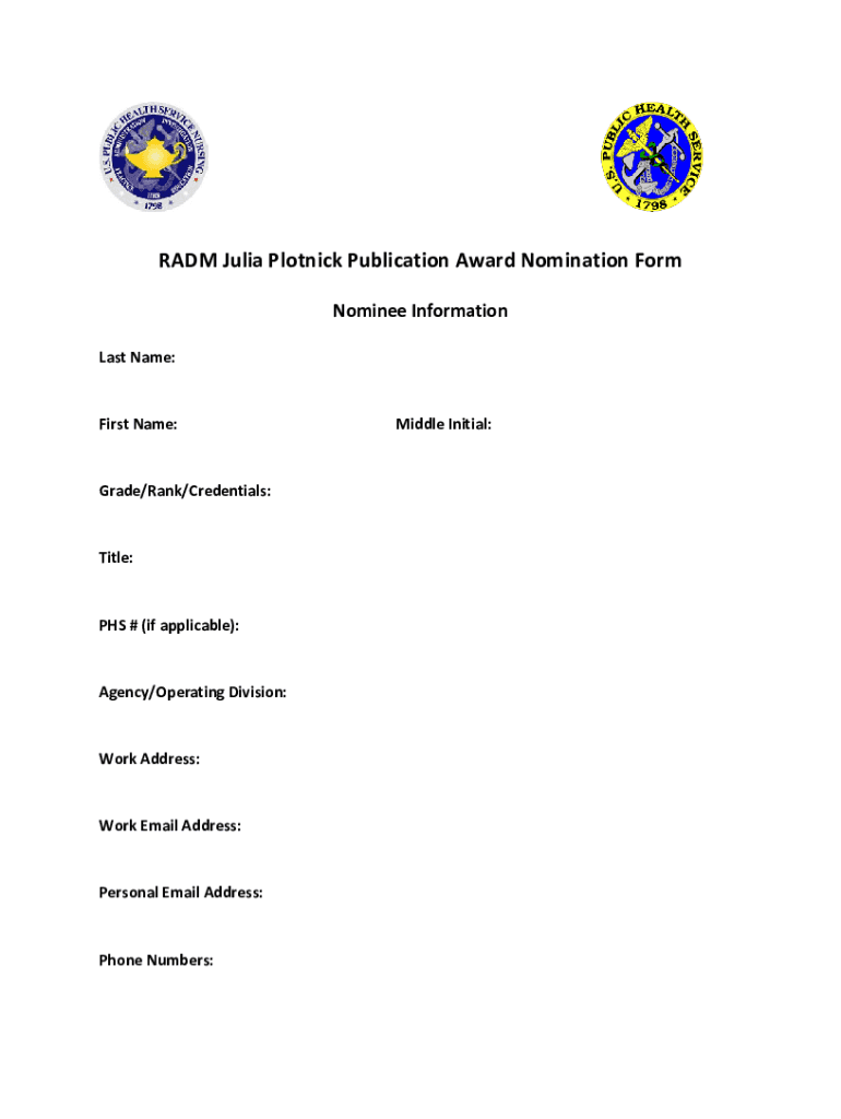 Fillable Online dcp psc RADM Julia Plotnick Publication Award ...