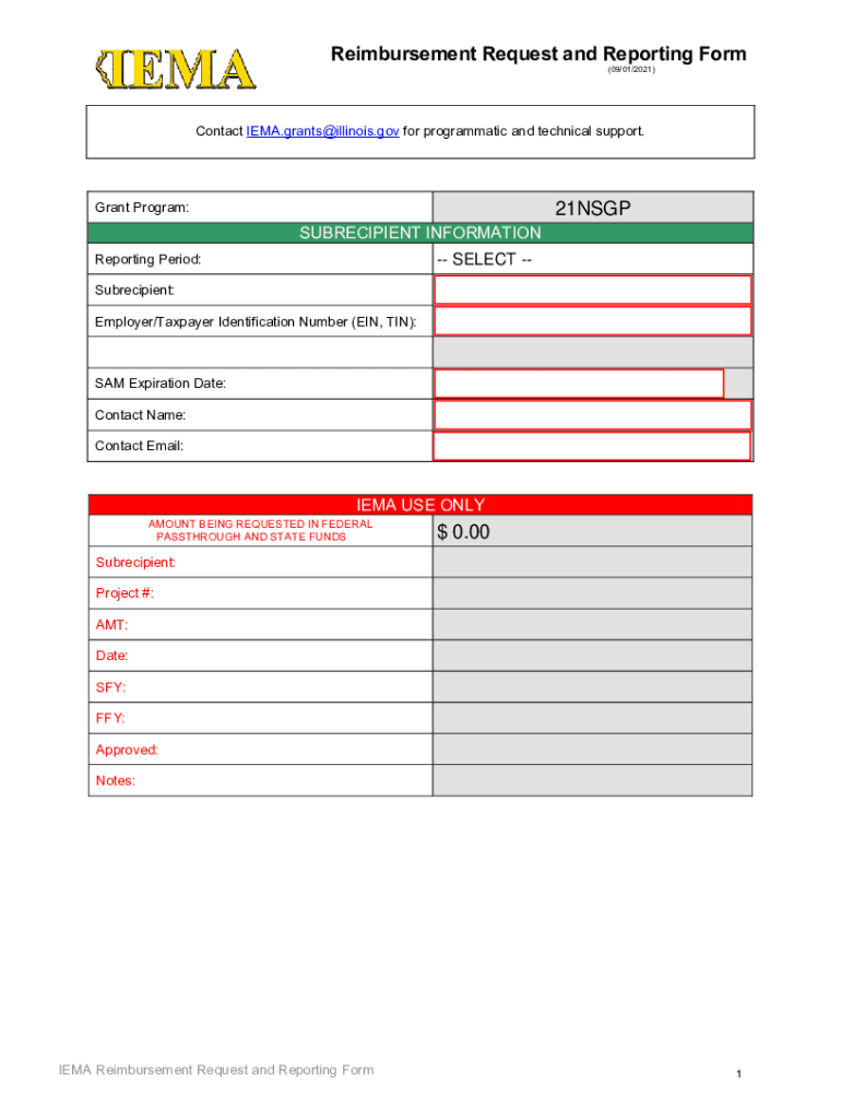 Fillable Online www.formrouter.net formsIEMA 21NSGPQCFReimbursement Request and Reporting Form ...