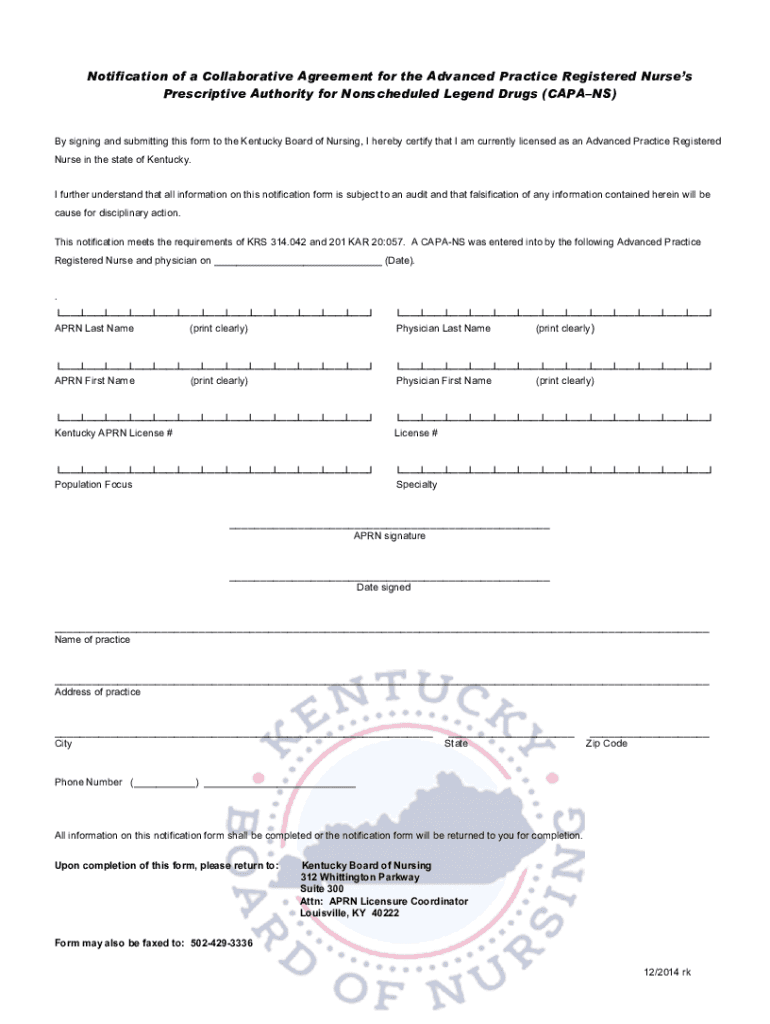 Fillable Online kbn ky Notification of a Collaborative Agreement for ...