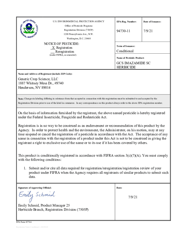 Fillable Online US EPA, Pesticide Product Label, GCS IMAZAMIDE SC ...