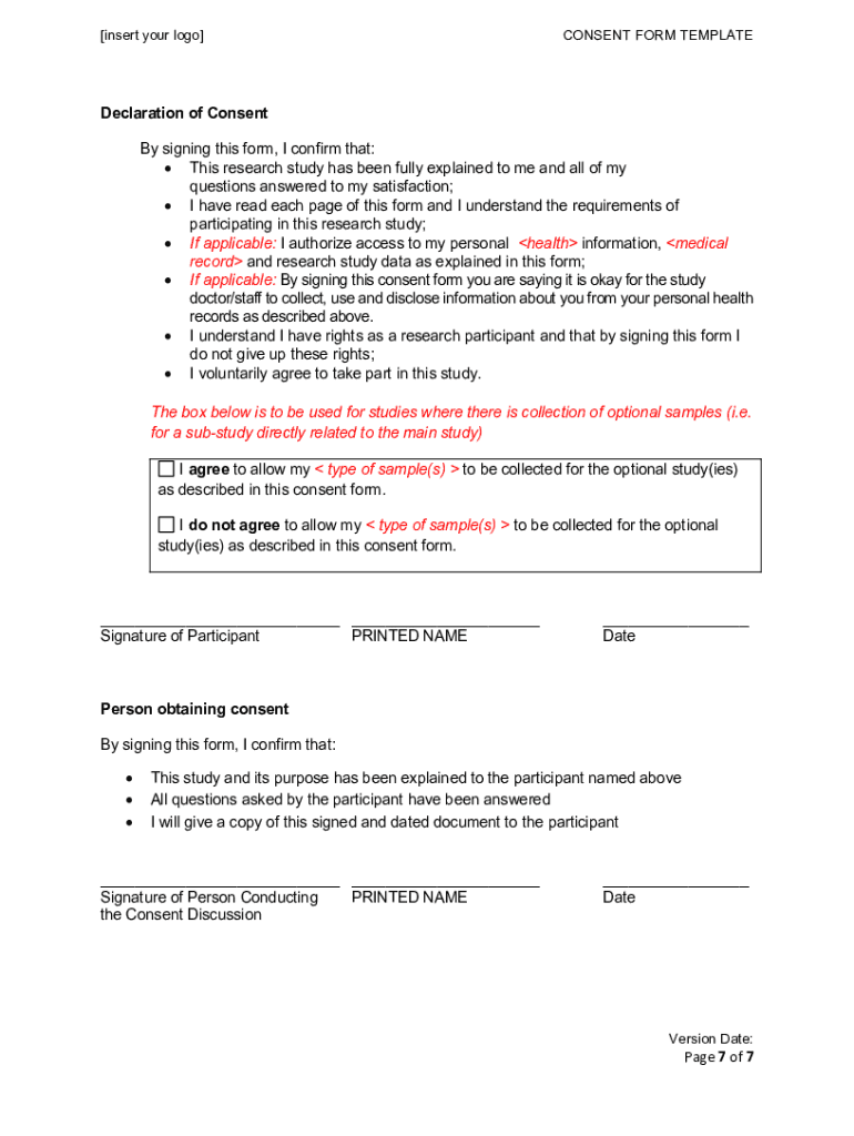 Fillable Online HSN Sample Consent Form Templaterevised June2018 Fax ...