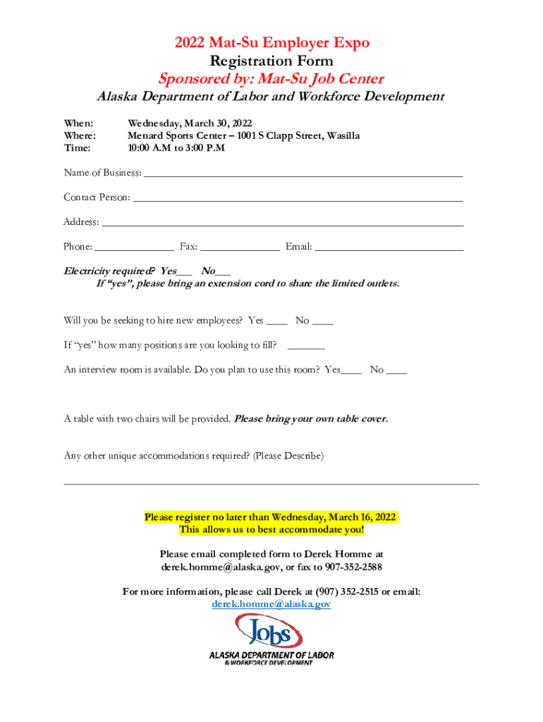 Fillable Online 202 Mat-Su Employer Expo Registration Form Sponsored by ...