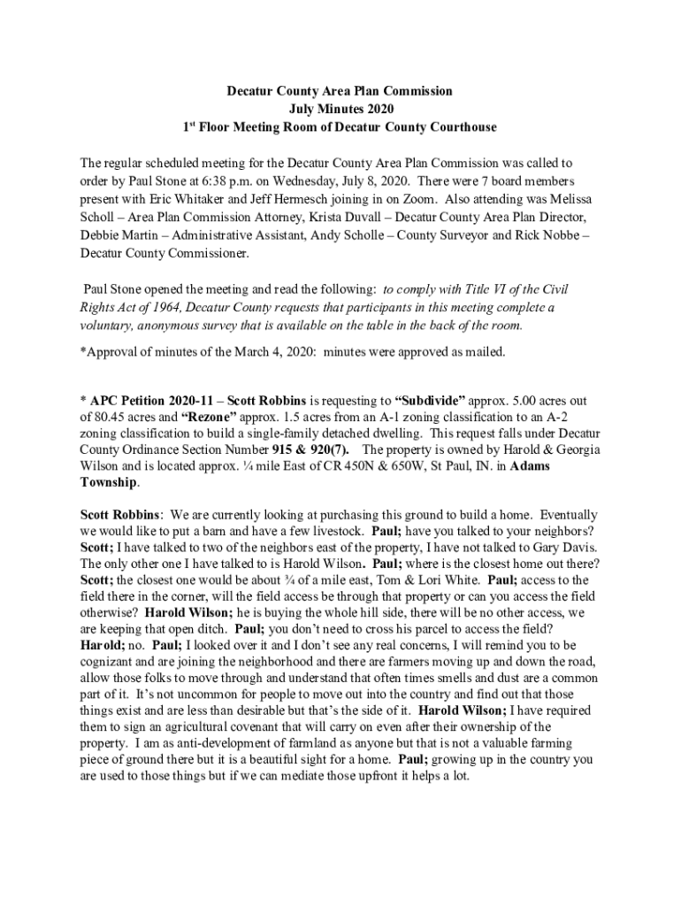 Fillable Online Area Plan Commission - Decatur County, Indiana Fax ...