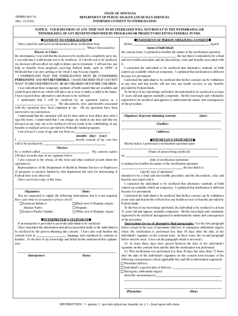 Fillable Online STATE OF MONTANA DPHHS-MA-38 DEPARTMENT OF PUBLIC HEALTH ... Fax Email Print ...