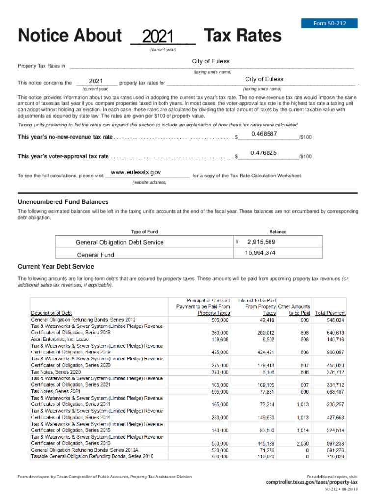 Fillable Online Form 50-212 Notice About 2021 Tax Rates Fax Email Print ...