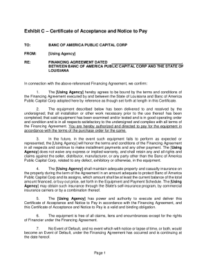 Fillable Online Exhibit C Certificate of Acceptance and Notice to Pay ...