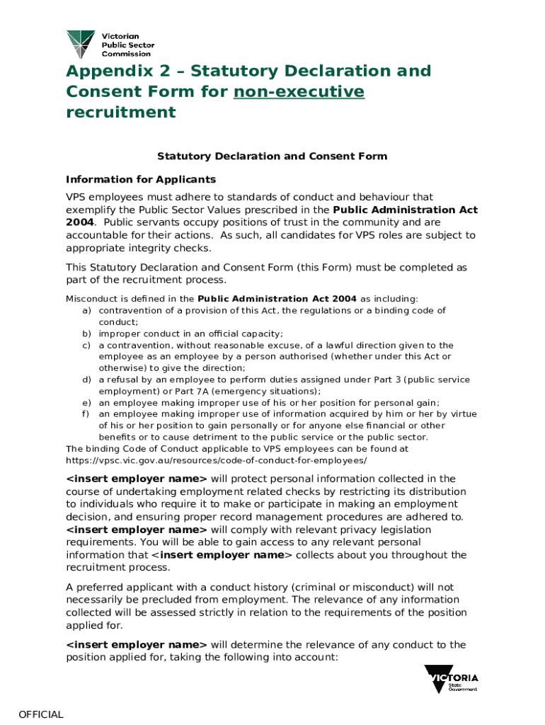 Appendix 2Statutory Declaration and Consent for ... Doc Template | pdfFiller