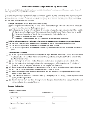 Fillable Online Certification of Exception to the Fly America Act Fax ...
