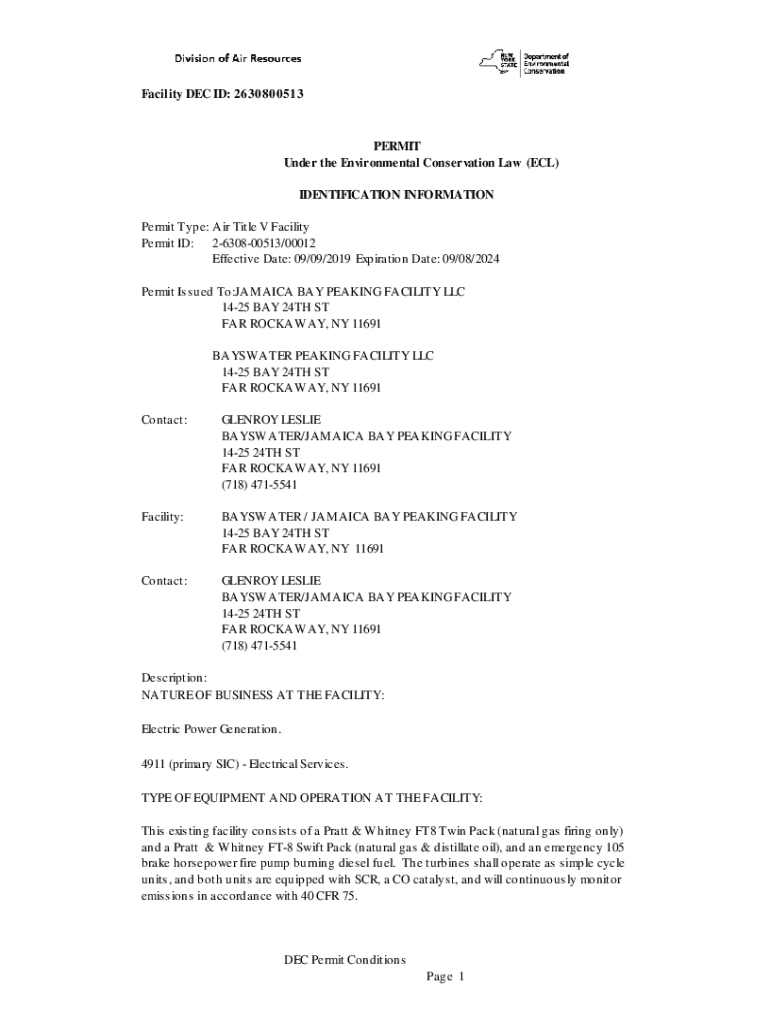 Fillable Online Facility DEC ID: 2630800513 DEC Permit Conditions Page ...