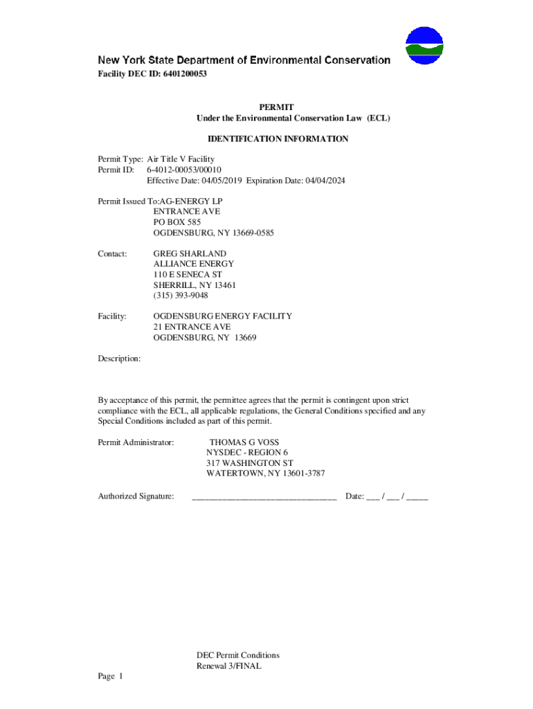 Fillable Online 6401200053 DEC Permit Conditions Renewal 3/FINAL Page ...