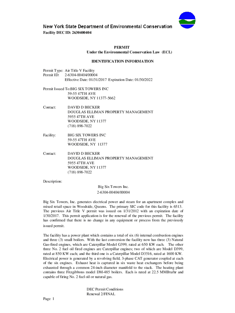 Fillable Online 2630400404 DEC Permit Conditions Renewal 2/FINAL Page ...