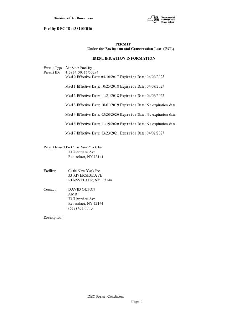 Fillable Online Facility DEC ID: 4381400016 DEC Permit Conditions Page ...