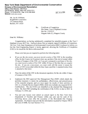 Fillable Online NEW YORK STATE DEPARTMENT OF ENVIRONMENTAL CONSERVATION ...