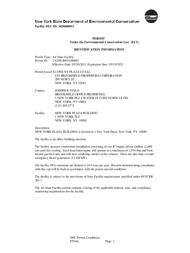 Fillable Online Facility DEC ID: 2620600053 DEC Permit Conditions FINAL ...