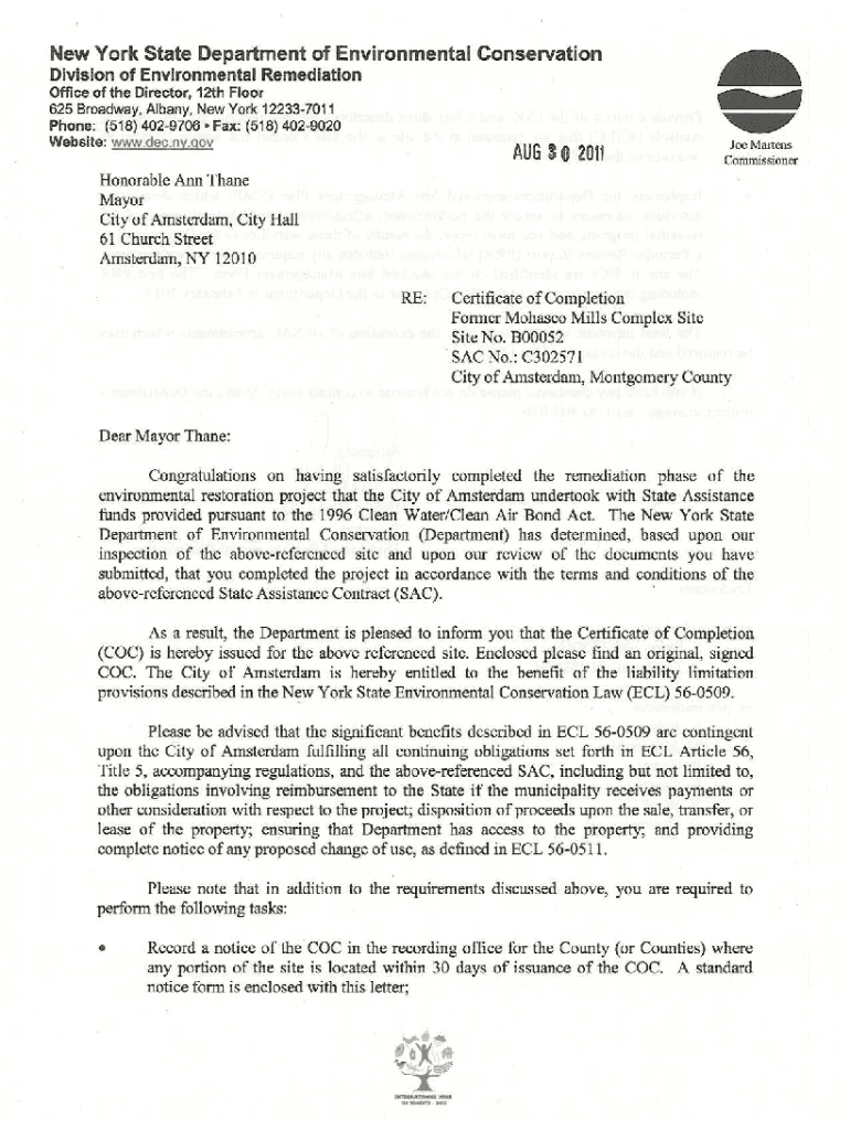 Fillable Online Certificate of Completion.ERP.B00052.2011-08-30.COC.pdf ...