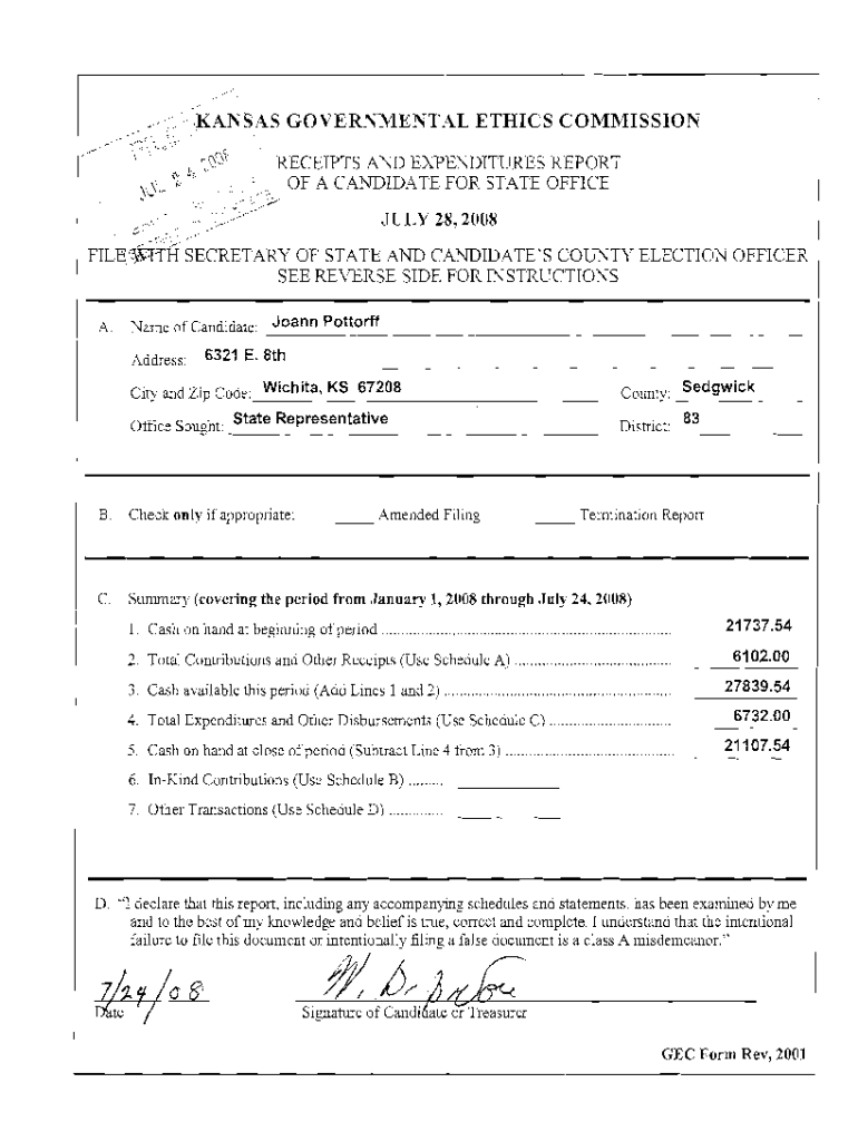 Fillable Online ethics ks KANSAS GOVERNMENTAL ETHICS COMMISSION ...