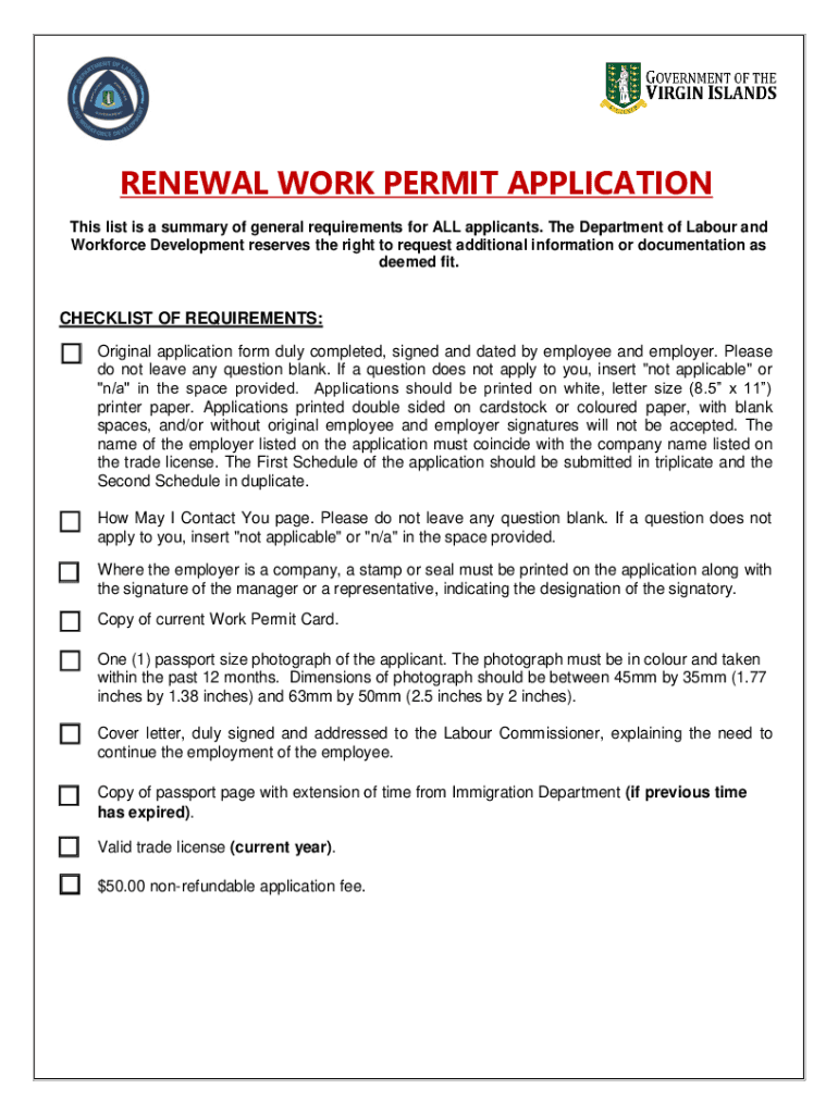 Fillable Online bvi gov TO ALL APPLICANTS RENEWING WORK PERMITS Fax ...