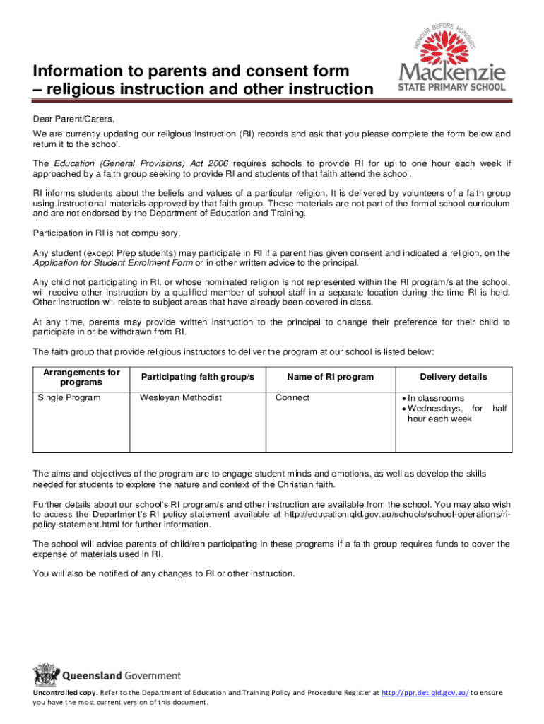 Fillable Online DOC Religious instruction consent form template ...