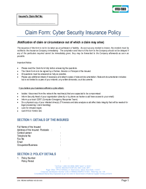 Fillable Online Claim Form: Cyber Security Insurance Policy Fax Email ...