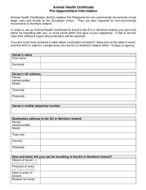 Fillable Online Animal Health Certificate Form Fax Email Print - pdfFiller