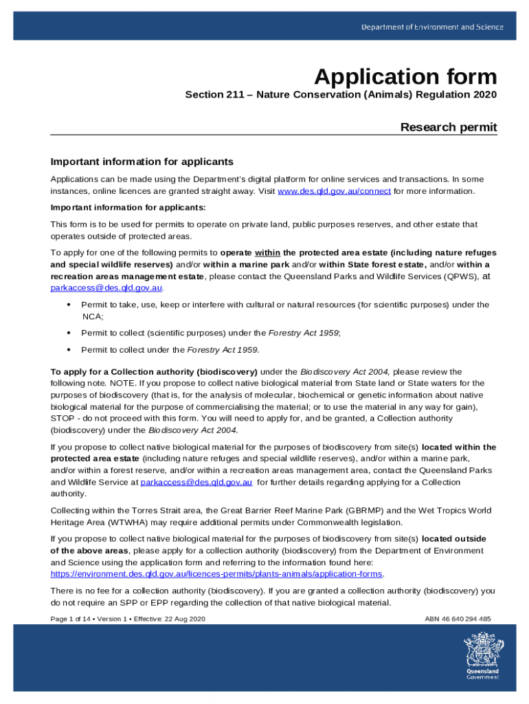 Application Scientific and Educational purposes permit for research ...