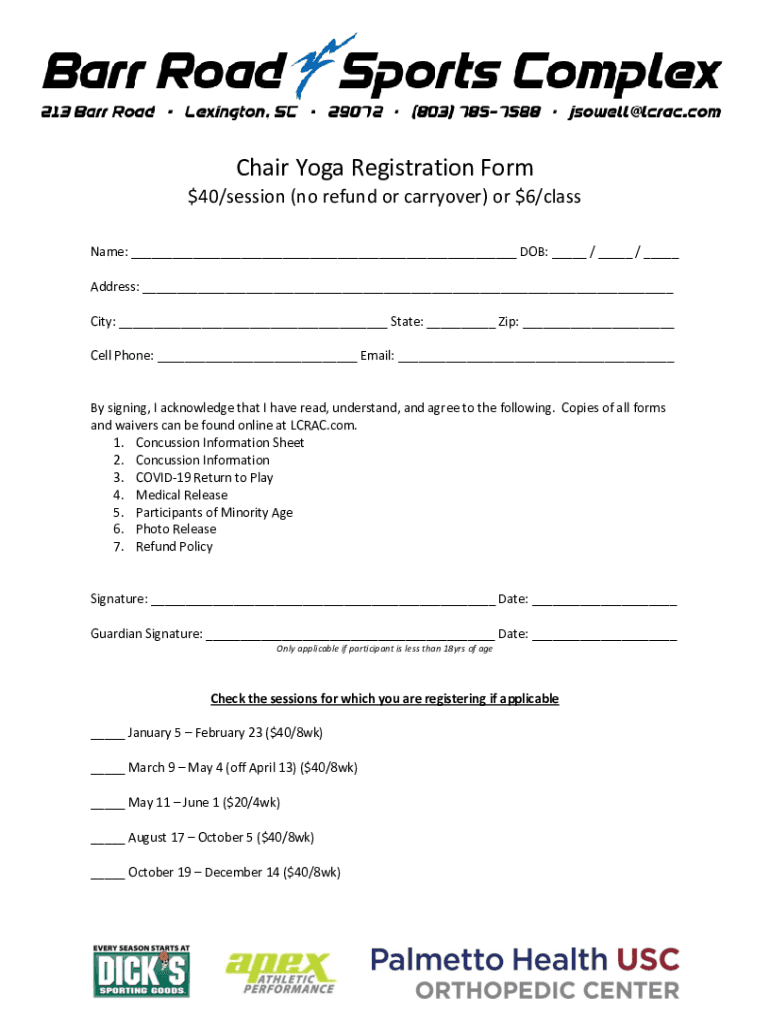Fillable Online Chair Yoga Registration Form Fax Email Print - pdfFiller